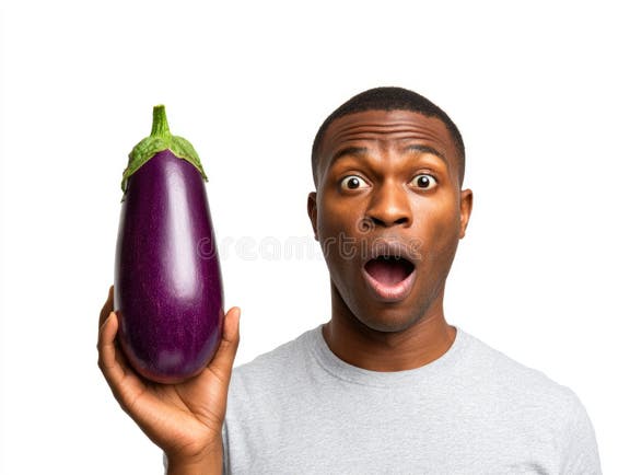 Surprised Man Holding Big Eggplant. Stock Illustration - Illustration ...
