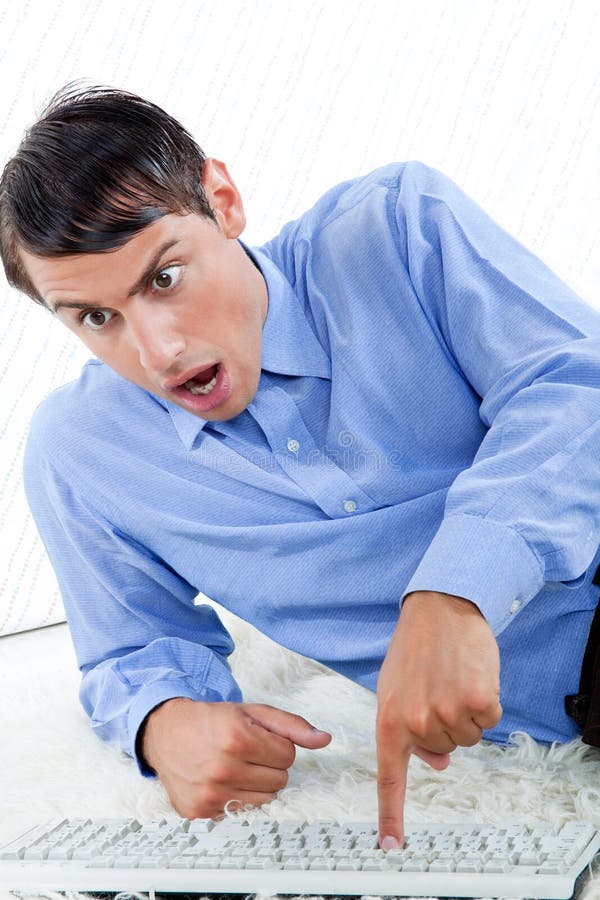 Surprised Man with Keyboard Stock Image - Image of caucasian, computer ...