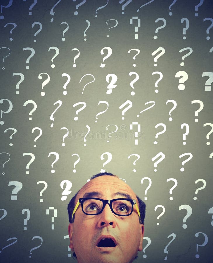 Surprised Man with Many Questions Stock Photo - Image of balding, mind ...