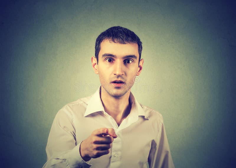 Surprised Man Pointing Finger at You Camera Stock Photo - Image of ...
