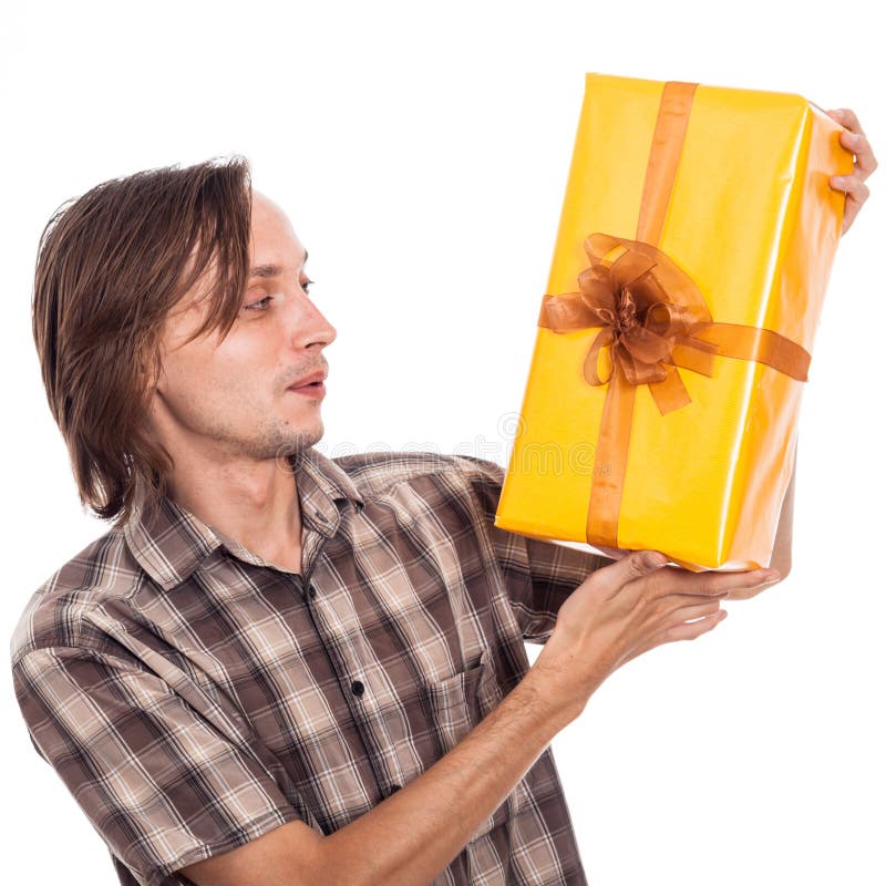 Serious Man with Big Present Stock Image - Image of gift, gifts: 33451227