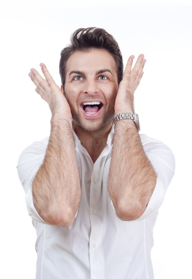 Surprised man smiling stock image. Image of hand, gesture - 17274903