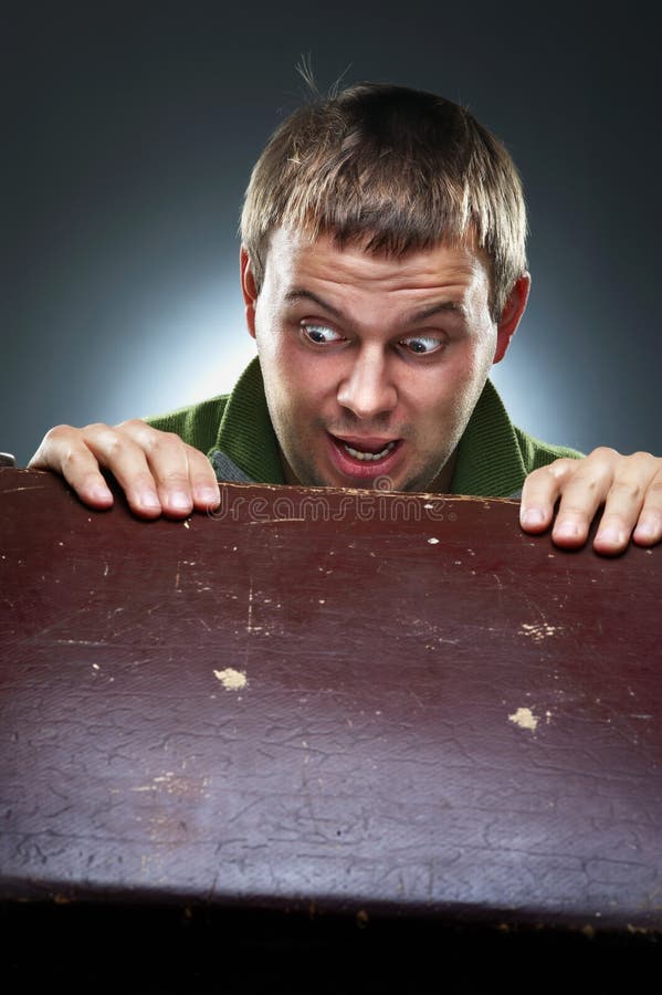 Surprised Man Staring at the Open Chest Stock Image - Image of ...