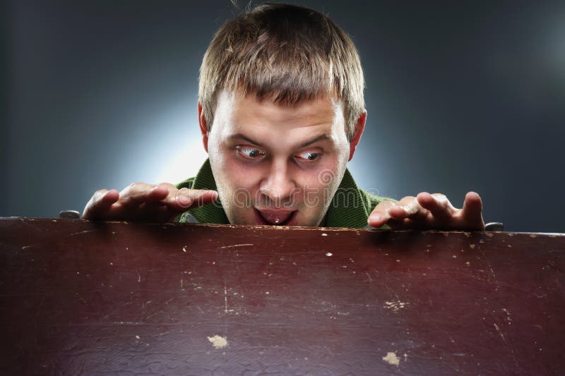 Surprised Man Staring at the Open Chest Stock Photo - Image of treasure ...