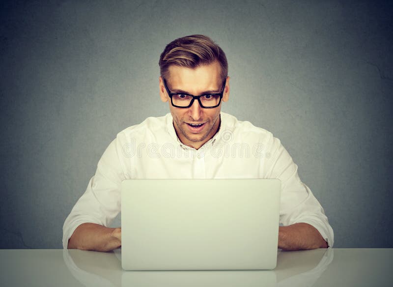 Surprised Man Using a Computer Stock Image - Image of face, daze: 77254203