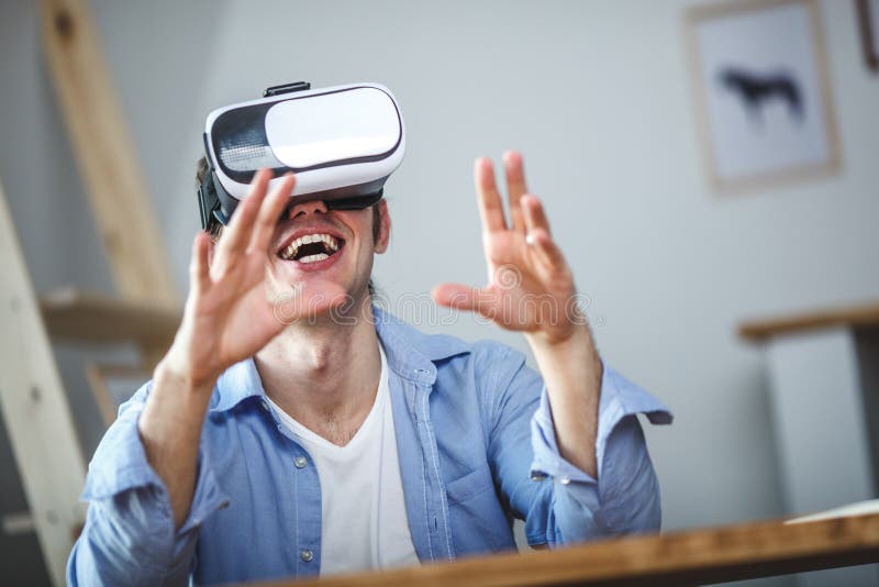 Surprised Man Using VR Headset Stock Image - Image of display ...