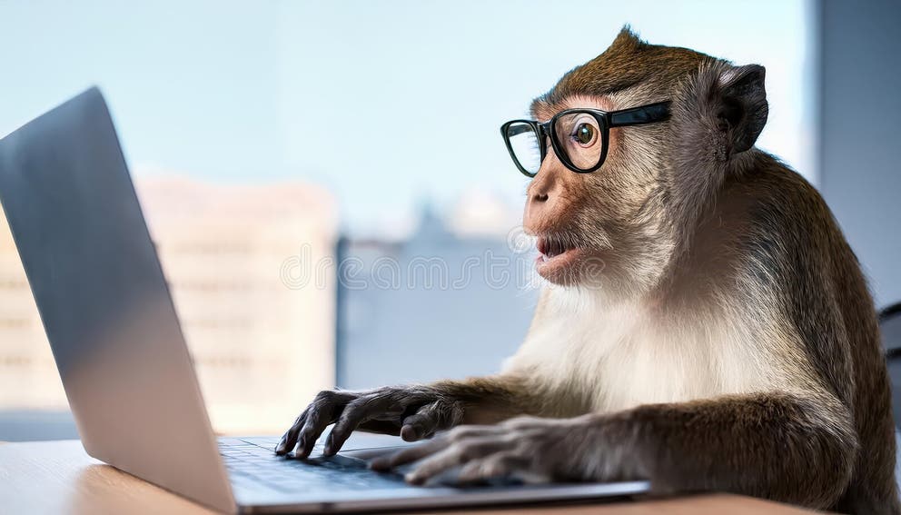 Surprised Monkey in Glasses, Humanizing Animal Characters in an Office ...