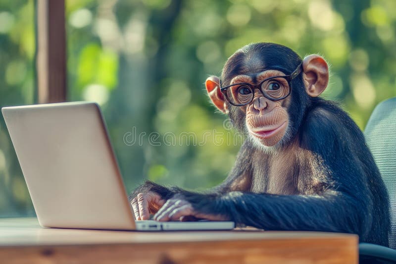 A Surprised Monkey at a Laptop in an Office is Creating Humanized ...