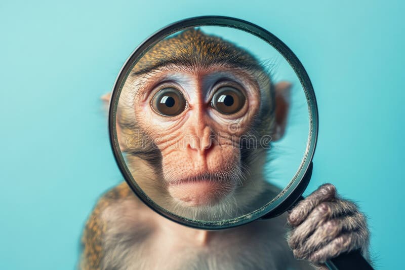 Surprised Monkey Looking through Magnifying Glass Stock Image - Image ...