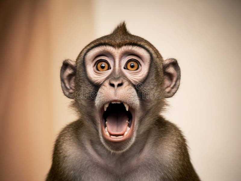 Surprised Monkey with Wide Eyes and Open Mouth. Stock Image - Image of ...