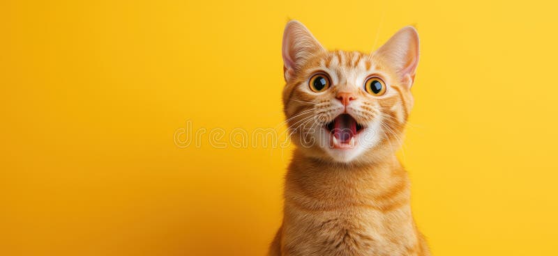 Surprised Orange Tabby Cat with Open Mouth Against Bright Yellow ...