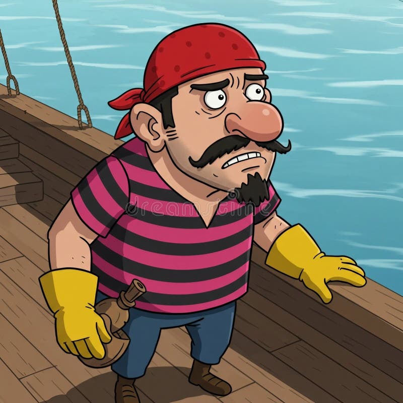 Surprised Pirate on Board His Ship. Stock Illustration - Illustration ...