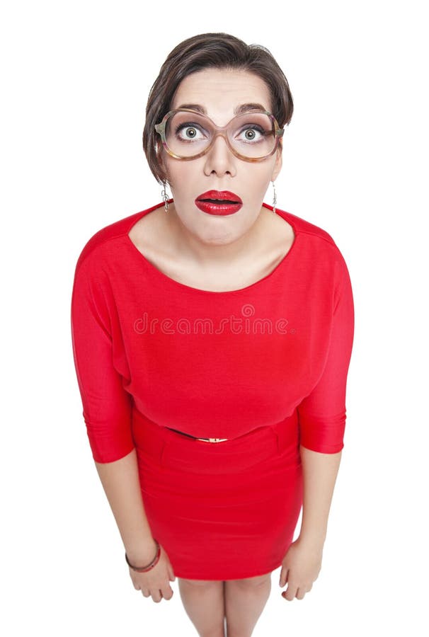 Surprised Plus Size Woman in Glasses. Top View Stock Image - Image of ...
