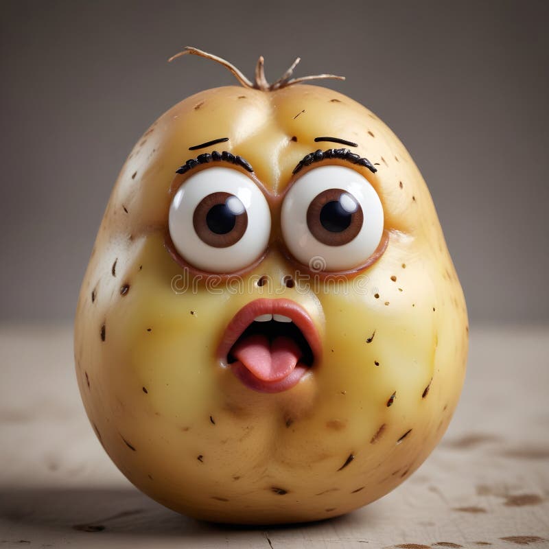 A Surprised Potato with Raised Eyebrows and a Gaping Mouth Stock ...
