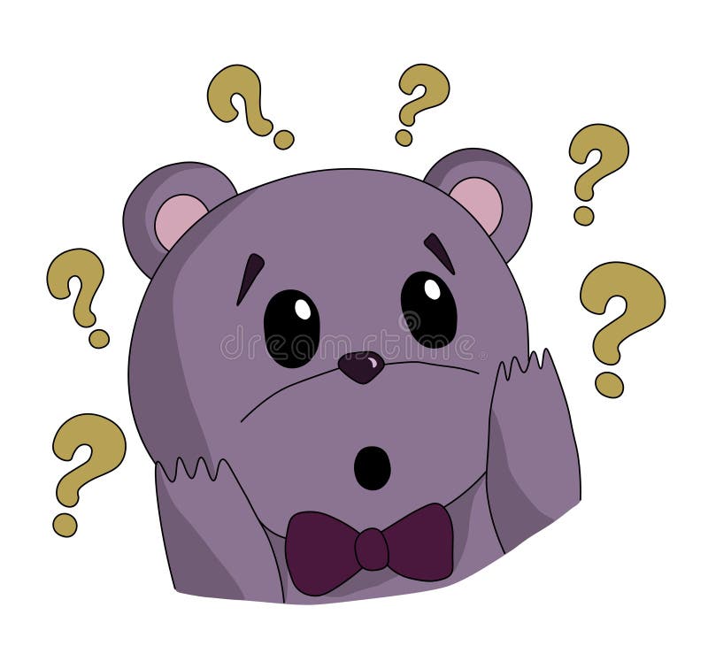 Surprised Purple Teddy Bear with a Crimson Bow Surrounded by Question ...