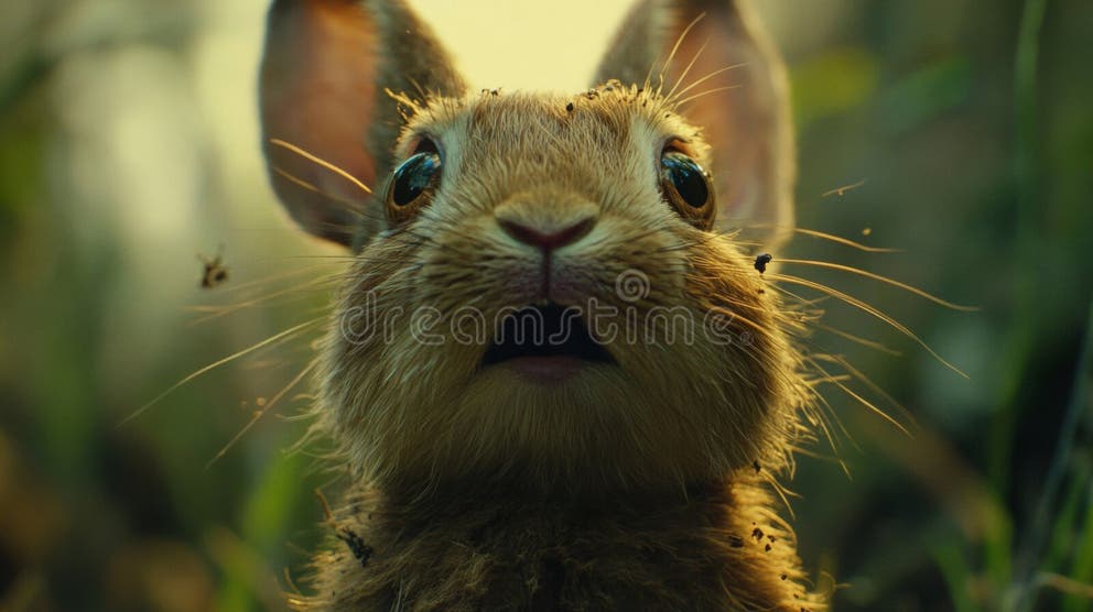 A Surprised Rabbit among Flying Insects Stock Illustration ...