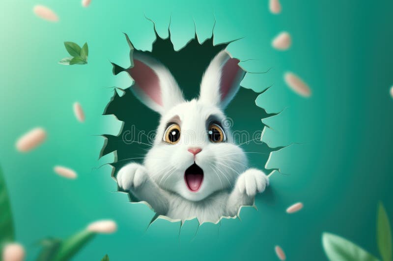 A Surprised Rabbit Looks through a Hole in Hill. the Concept of a Happy ...