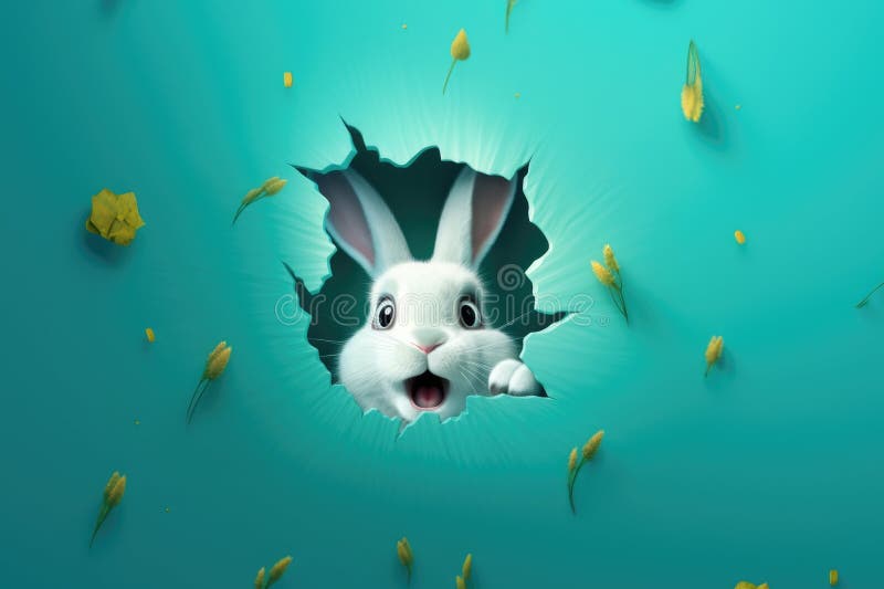 The Surprised Rabbit Looks through a Hole in Wall. the Concept of a ...