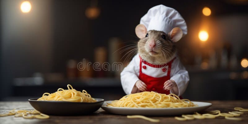 Surprised Rat in a Chef S Costume with Pasta. Stock Image - Image of ...