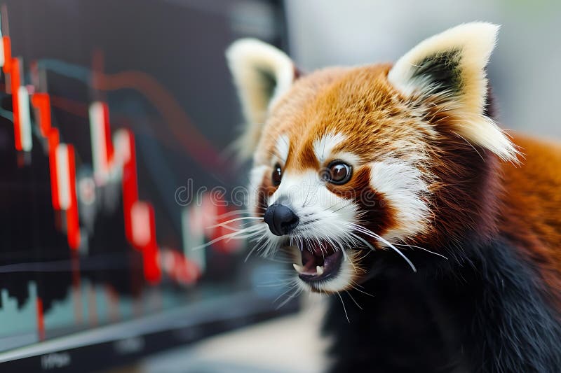 Surprised Red Panda Amid Falling Forex Chart Stock Image - Image of ...