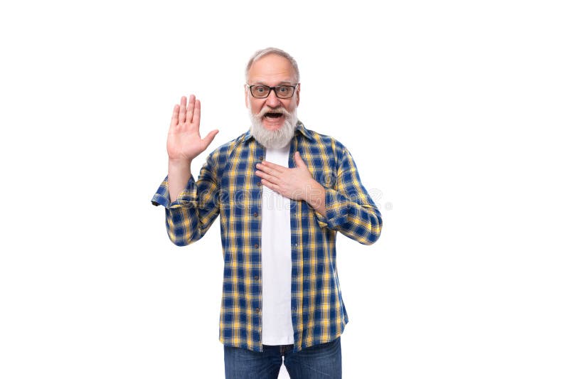 Well Groomed 60s Middle Aged Gray Haired Retired Man With A Mustache