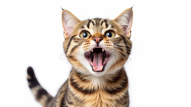 Surprised Screaming Cat is Isolated on White Background with a Funny ...
