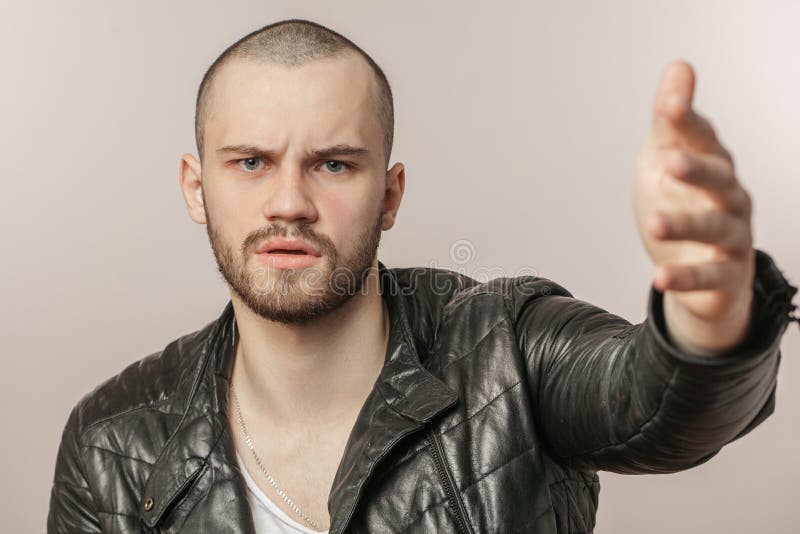 Surprised Serious Strict Guy Making a Gesture with Hand Stock Photo ...