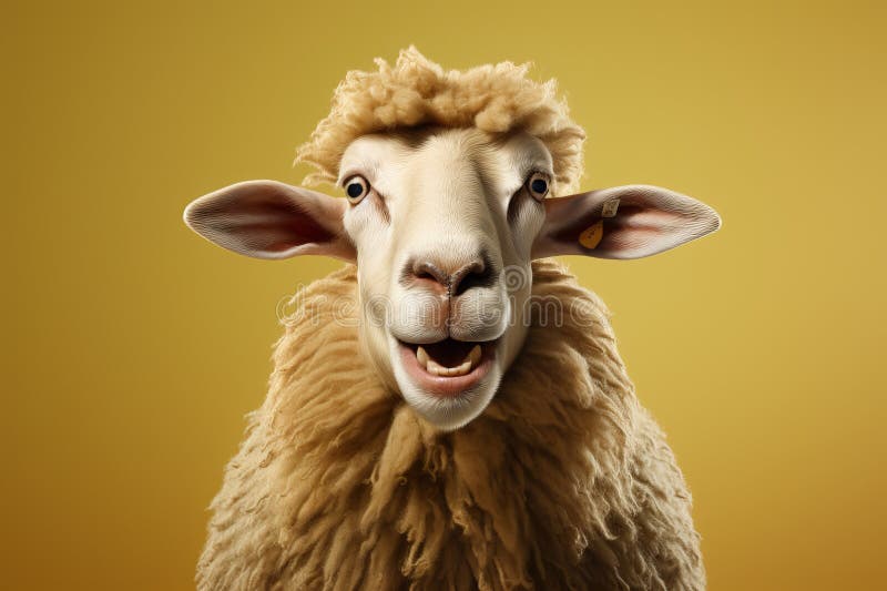 Surprised Sheep with Expressive Eyes Looking at the Camera Standing on ...