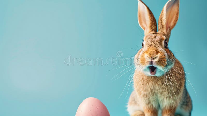 Surprised Shocked Bunny with Easter Egg on Blue Background Stock ...