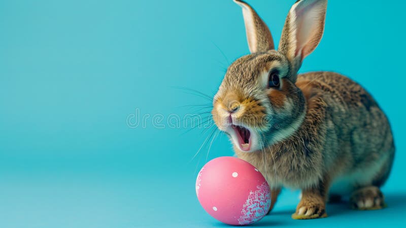 Surprised Shocked Bunny with Easter Egg on Blue Background Stock ...