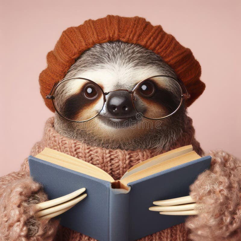 Surprised Sloth in Glasses Holding Opened Book. Ai Generative Stock ...