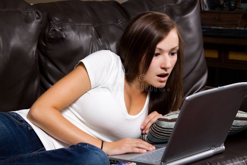 Surprised Teenager Looking at the Computer Stock Image - Image of ...