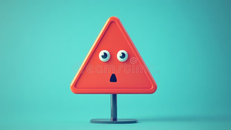 Surprised Triangle Road Sign Giving Warning on Turquoise Background ...