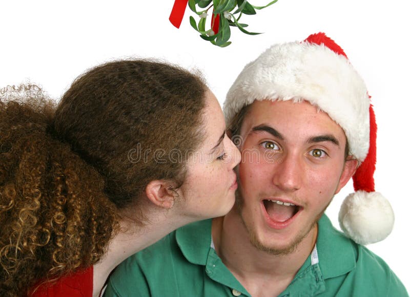 Surprised Under Mistletoe stock photo. Image of diversity - 371830