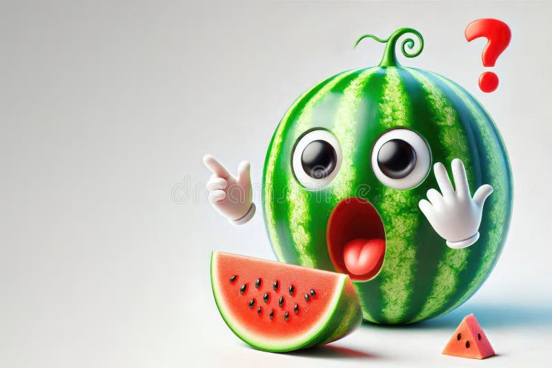 A Surprised Watermelon with a Question Mark. Space for Text. Stock ...