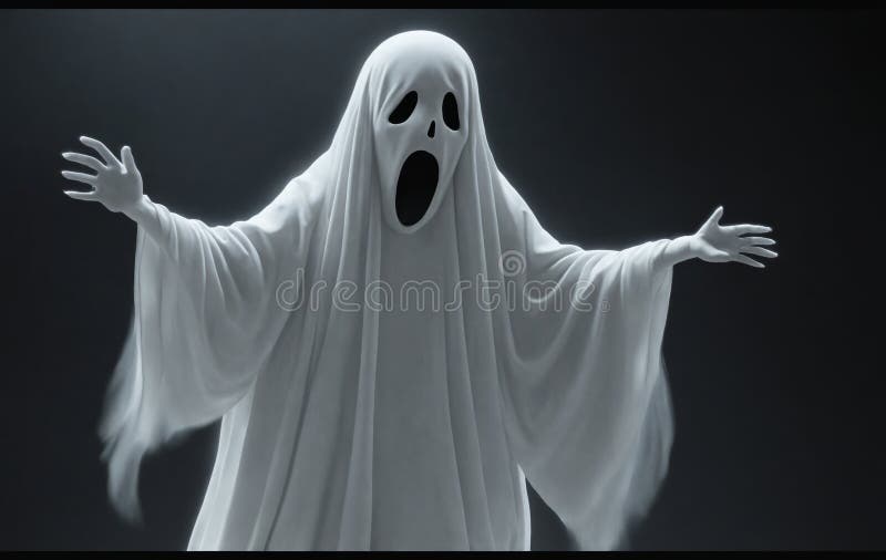 A Surprised White Ghost with Head Tilted and Jaw Dropped in Monochrome ...