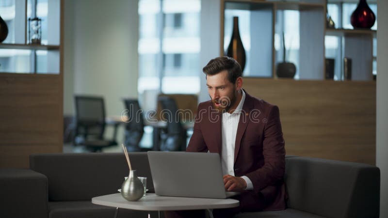 Surprised Winner Looking Computer Screen Working Office. Rich Manager ...