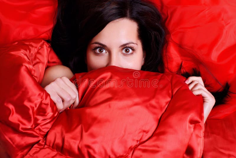 Surprised Woman Covered Her Face with a Sheet Stock Image - Image of ...