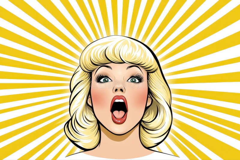 Surprised Woman in Dramatic Pop Art Style with Comic Concept Expression ...