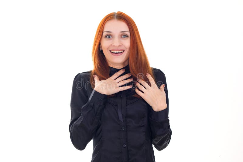 Surprised Woman with Her Hands Folded on Chest Stock Photo - Image of ...