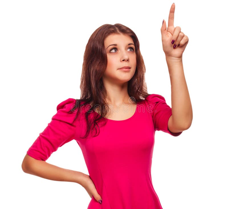Surprised Woman Shows Finger in Direction Hand Stock Image - Image of ...