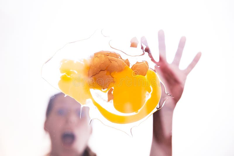 Surprised Woman with Smashed Egg Stock Image - Image of hoax, grimace ...