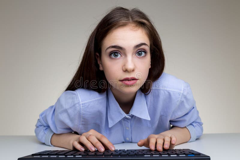 Surprised Woman Using Keyboard Stock Image - Image of emotion, beauty ...