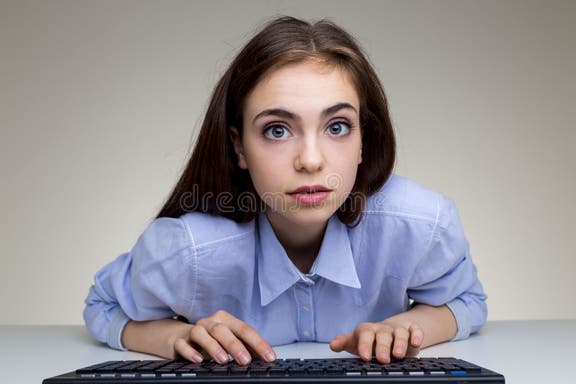 Surprised Woman Using Keyboard Stock Image - Image of emotion, beauty ...