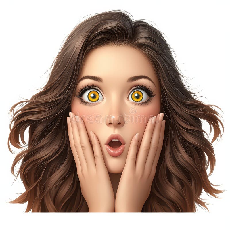 Surprised Woman with Wide Eyes and Hands on Cheeks Stock Illustration ...