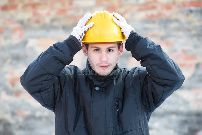 Surprised Worker Man in Construction Stock Photo - Image of people ...