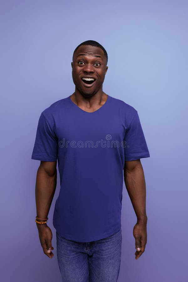 Surprised Young African Man in Blue T-shirt Stock Photo - Image of ...