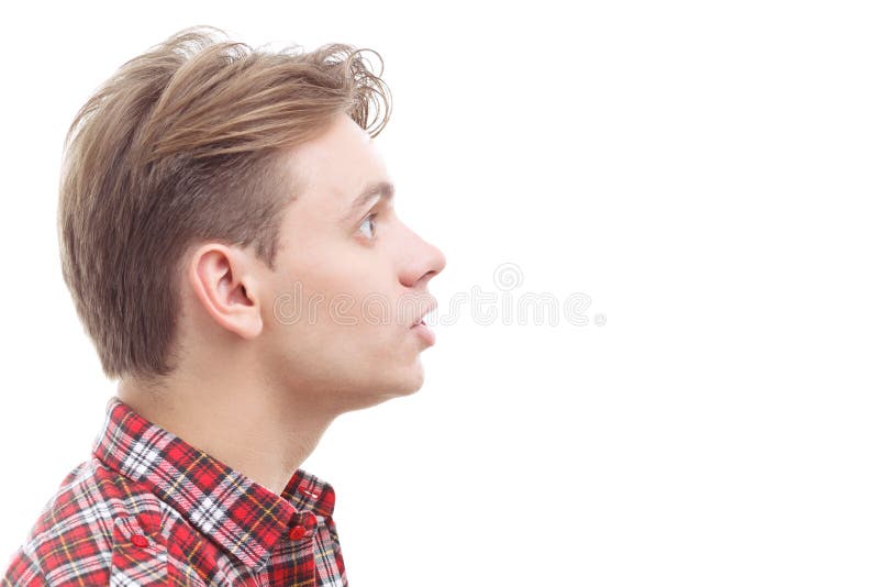 Surprised Young Guy Standing Half-face Stock Photo - Image of cheerful ...