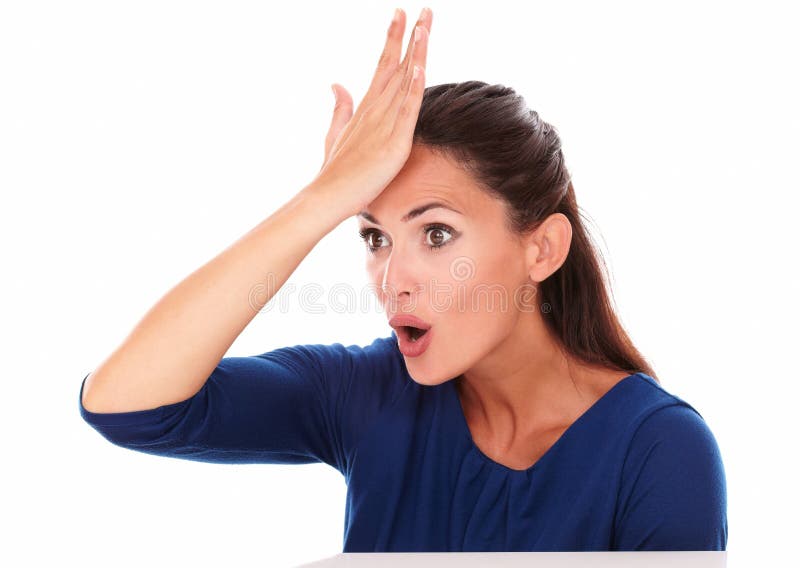 Surprised Young Lady with Hand on Forehead Stock Image - Image of adult ...