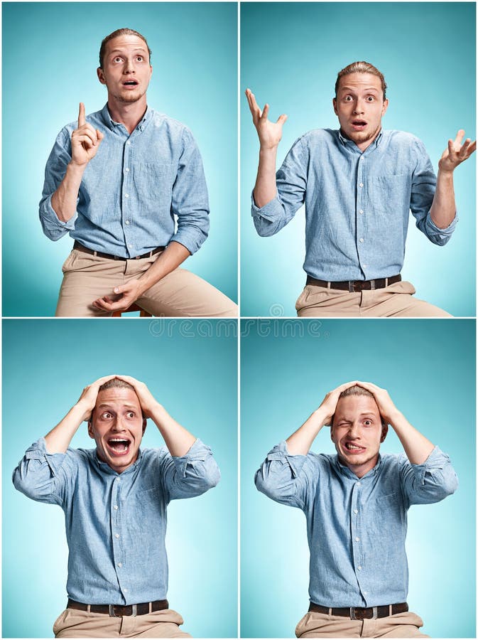 The Surprised Young Man Over Blue Background Stock Image - Image of ...